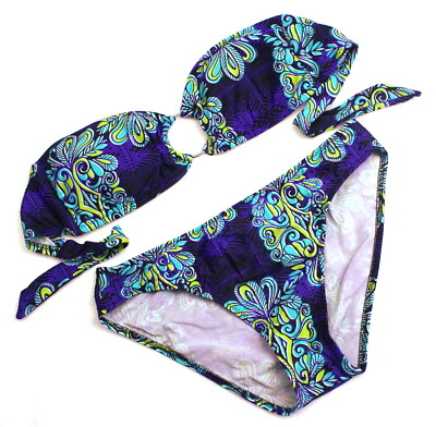 Point Conception L Purple Aqua Strapless Bandeau 2pc No Wire Bikini ...