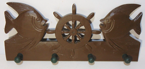 Hat Coat Key Rack Wall Nautical Ships Wheel Wooden Fishing Lake House ...