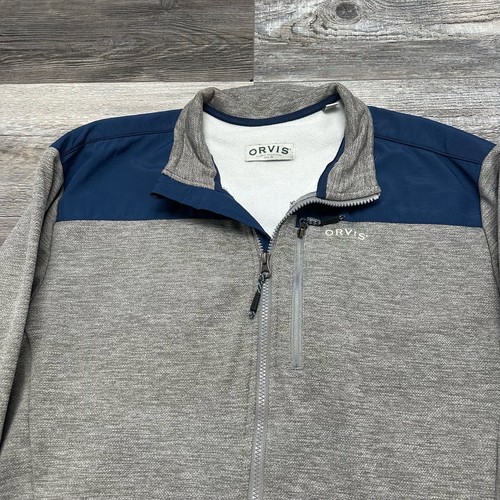 Orvis Jacket Bonded Mesh Gray Blue Mens M Full Zip Fleece Fall Spring ...