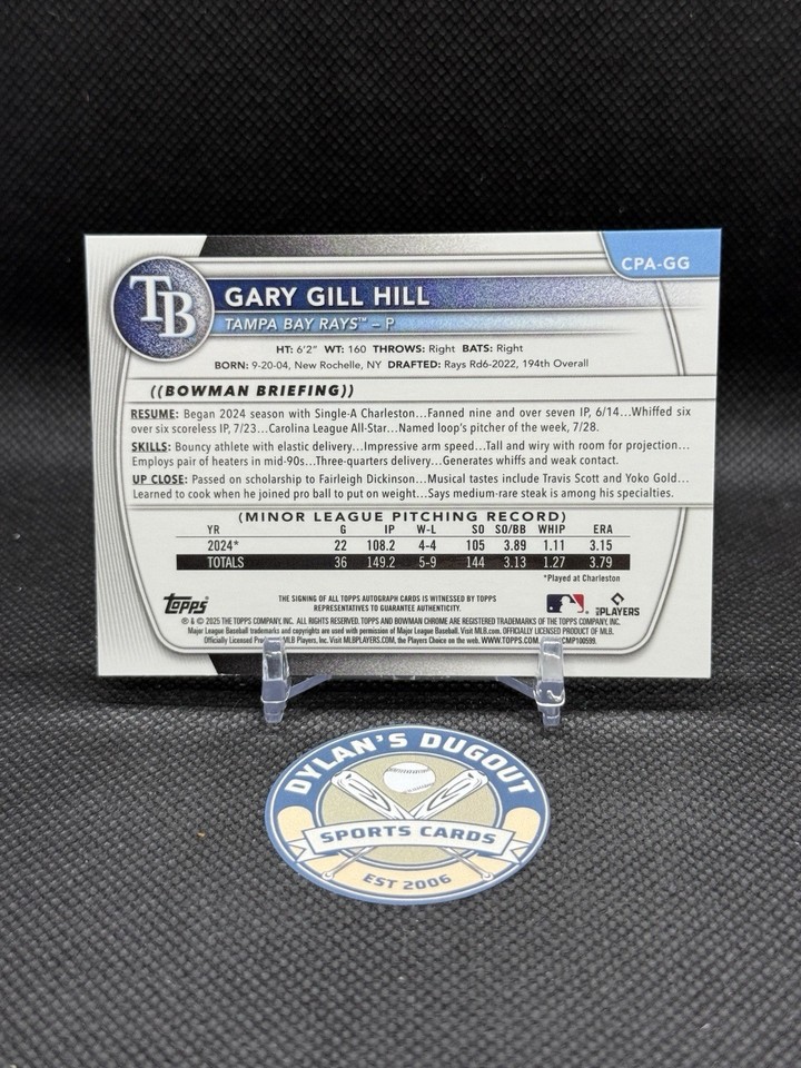 2025 Bowman Chrome Gary Gill Hill 1st Bowman Auto #CPA-GG Green Grass ...