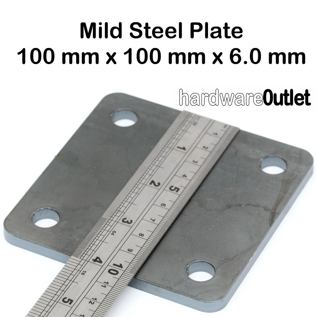 xMILD STEEL Square FIXING PLATE 75, 100, 125 & 150 mm Laser Cut 4 Holes ...