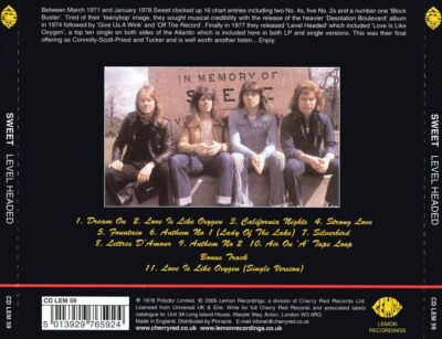 SWEET - LEVEL HEADED [BONUS TRACK] NEW CD 5013929765924| eBay