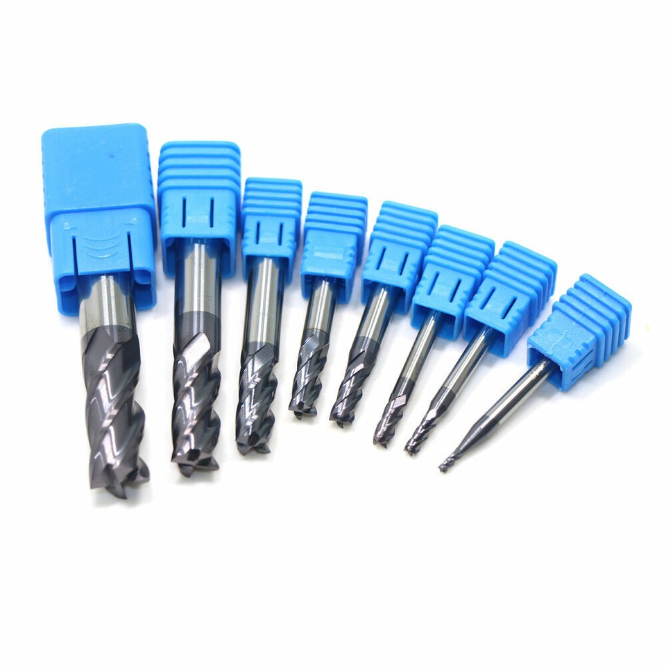 8pcs 4Flutes Tungsten Carbide End Mill Set Milling Cutter Tool 2mm-12mm ...