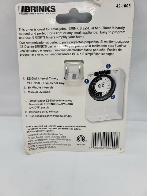 Brinks Polarized 24 Hrs. Programable Outlet Mini Timer A000093v for ...