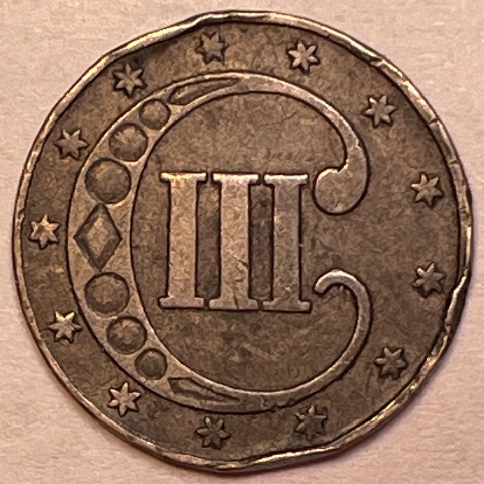 1853 Three Cent Silver Trime Extremely Fine XF Coin, Rim Bumps #20877 ...