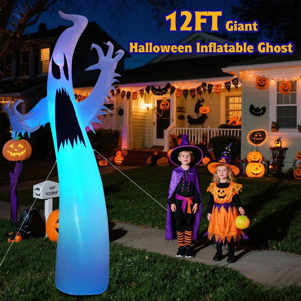 12FT Halloween Inflatables Ghost Decorations: Scary Giant Inflatable ...
