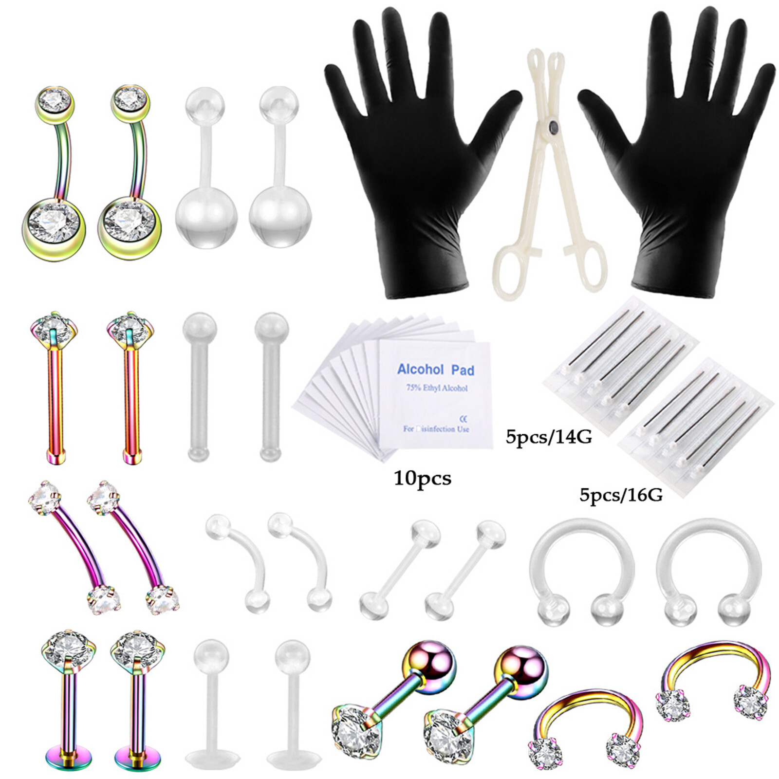 47PCS Stainless Steel Piercing Tool Kit Set Lip Nose G1N7 | eBay