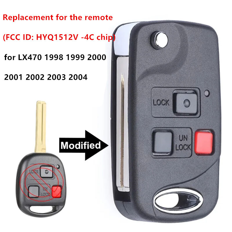 for Lexus LX470 1998-2004 Upgraded Flip Keyless Remote Key Fob HYQ1512V ...