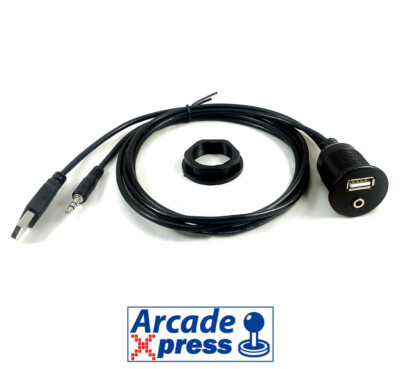 2.0 Female USB + Audio minijack Panel Pass Through Cable Breakout Plug ...