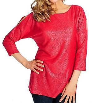 NEW Glitterscape® Sweater Knit 3/4 Sleeved Cold Shoulder Metallic Top S ...