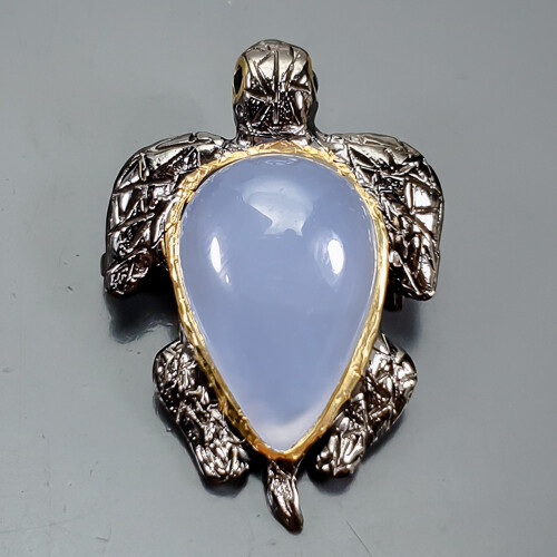 Jewelry 14ct+ Not Enhanced Chalcedony Brooch 925 Sterling Silver ...