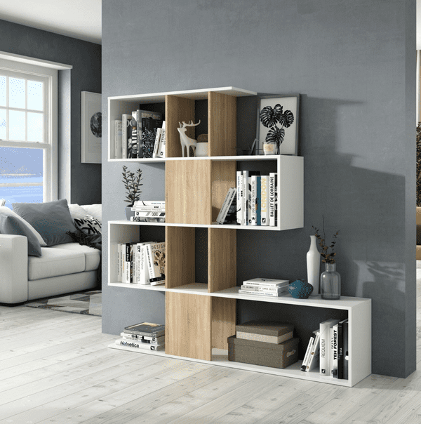 Large Bookcase Room Divider Isola Large ZigZag White And Oak