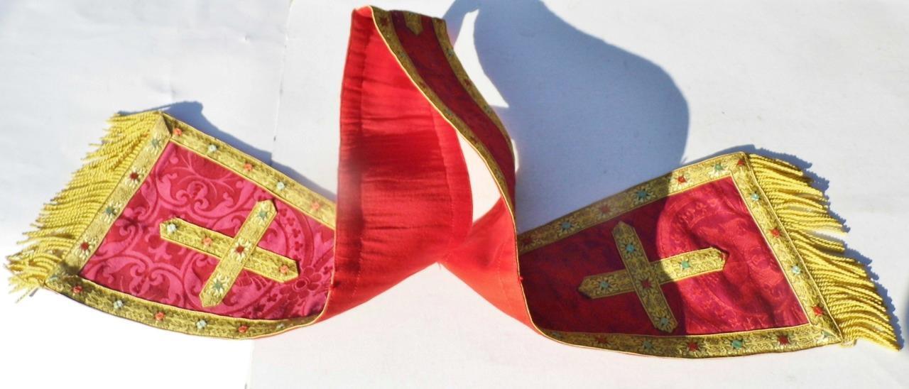 Antique Catholic Priests Maniple Vestment Altar Stole Red Silk ...