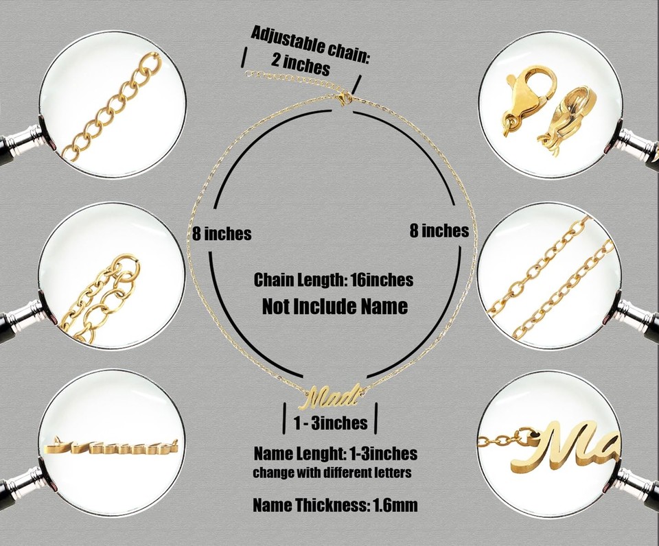 18k Gold Plated Gwen Name Pendant Necklace Womens Nameplate Choker ...
