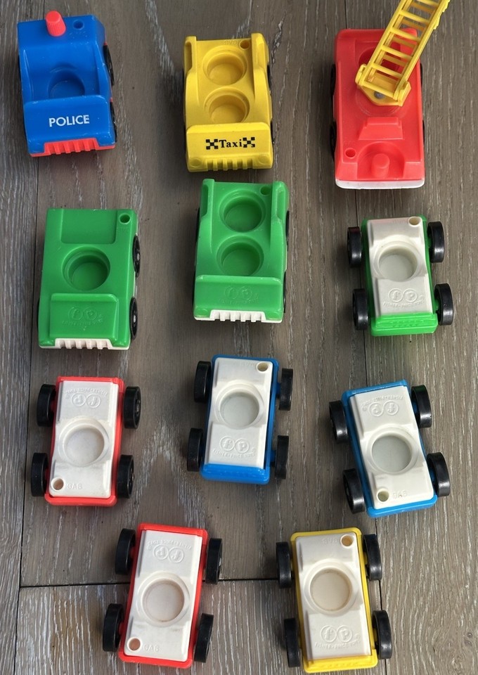 Vintage 11 Little People Fisher Price Vehicle Lot-Fire, Mail, Trucks ...