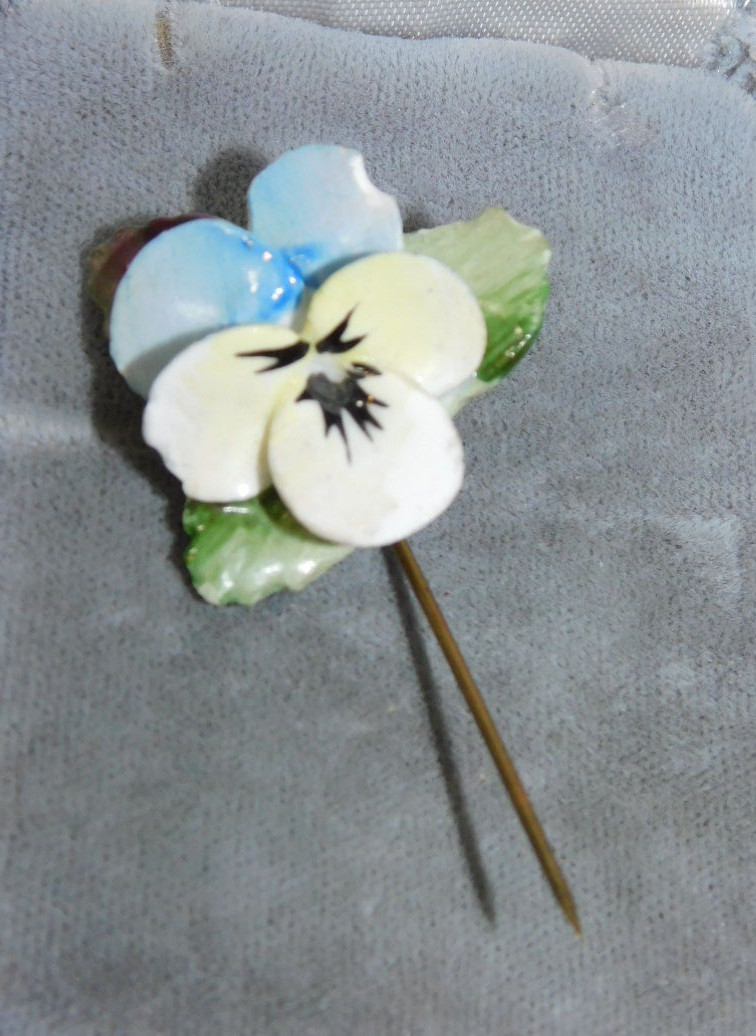 British Vintage Painted Bone China Stick Pin Violet P… - Gem