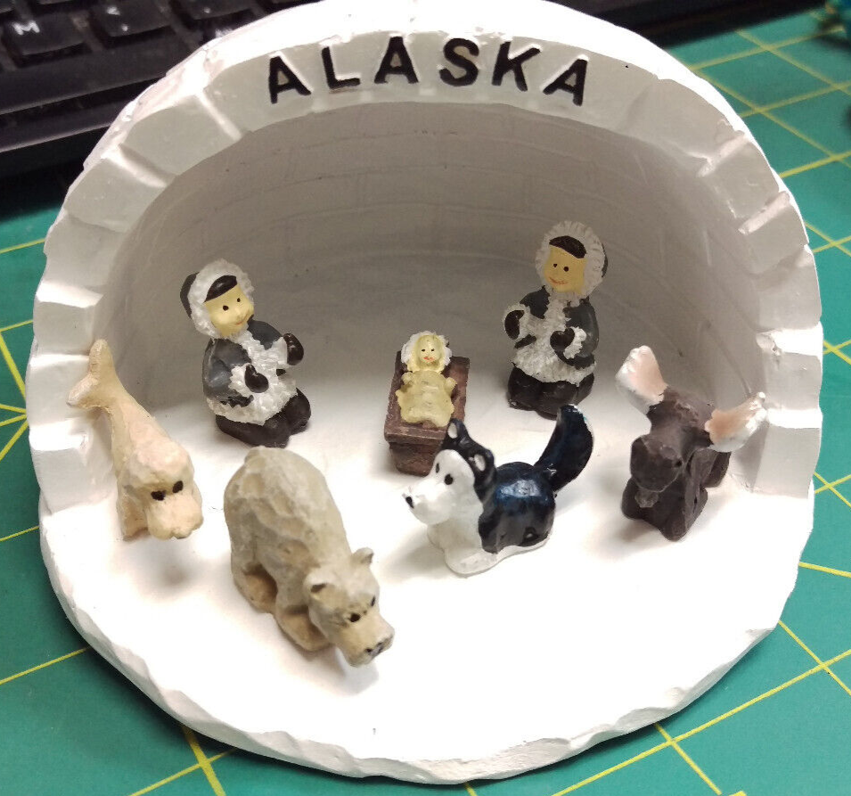 Alaska Nativity Scene Set in igloo with husky, seal, moose, bear ...