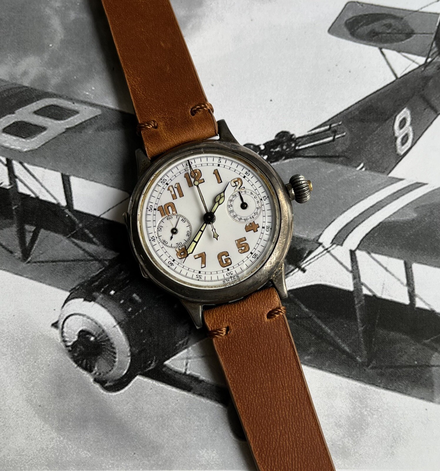 Rare Vintage WW1 Military Gallet Multi-Chron Chronograph Silver Watch ...