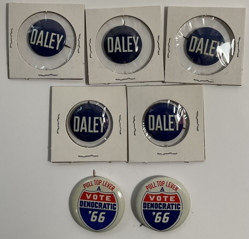 5 DALEY Pins 2 1966 Pull Top Lever Vote Democratic '66 Political ...