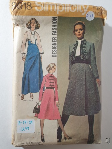 Simplicity 9018 Vintage 1970 Dress Jacket & Blouse Sewing Pattern Size ...