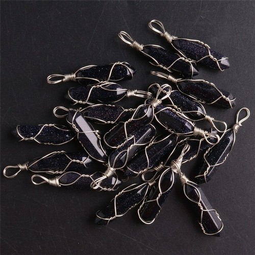 100pcs Wholesale Blue Sand Stone Pillar Handmade Silver Iron Wire ...
