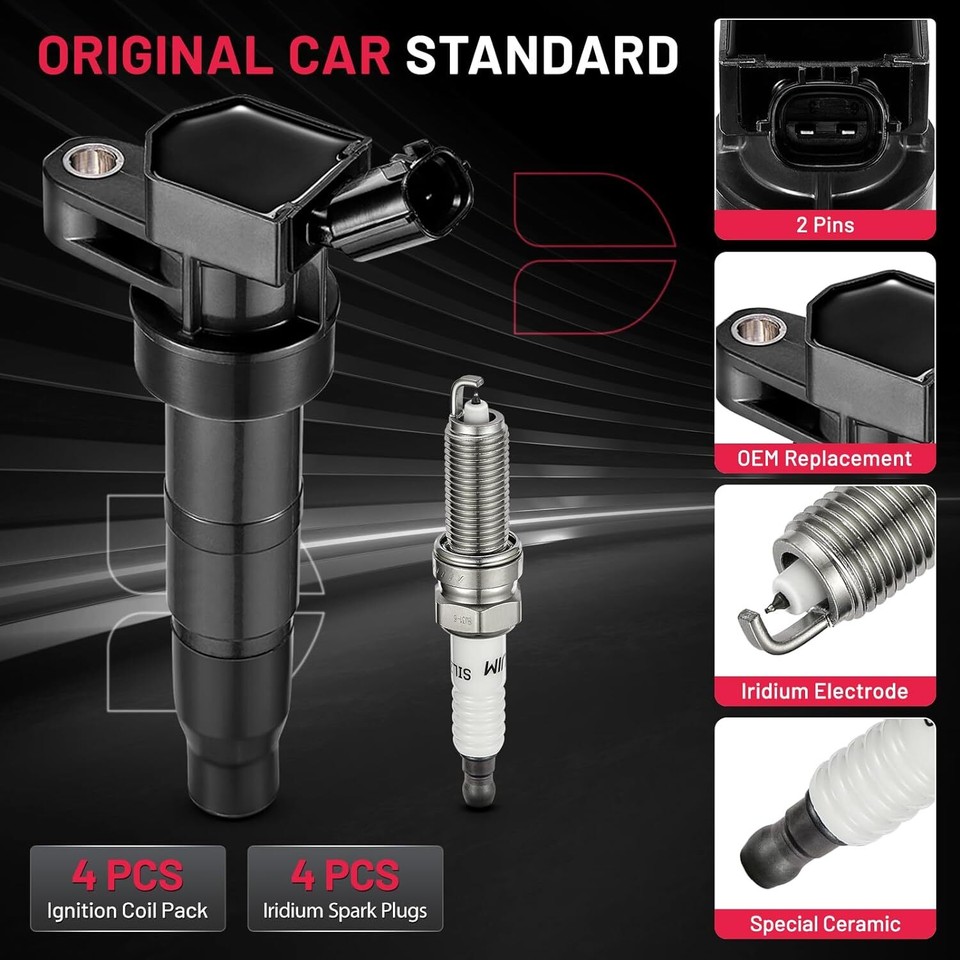 UF611 Ignition Coils + Spark Plugs For 2011-2015 Kia Optima Sonata 2.4L ...