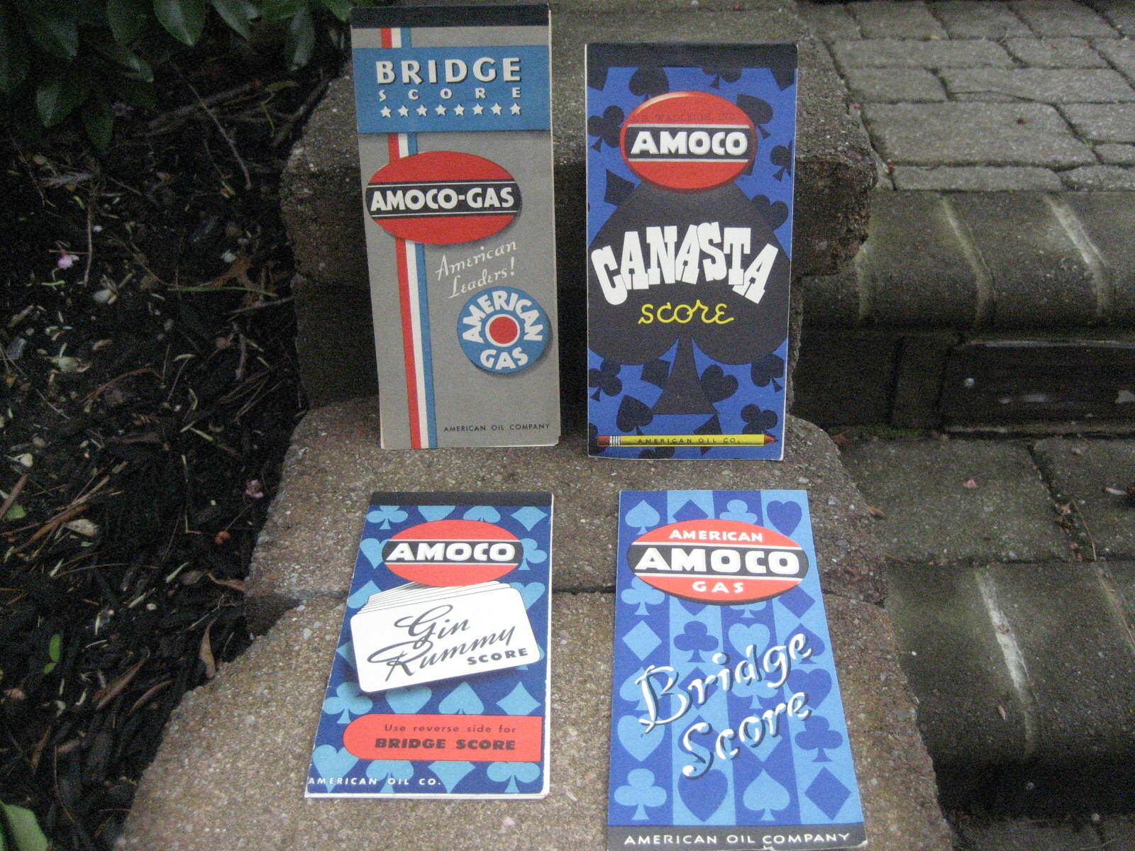 Vintage Amoco Gas Bridge, Canasta & Gin Score Card Booklets...Lot of 4 ...