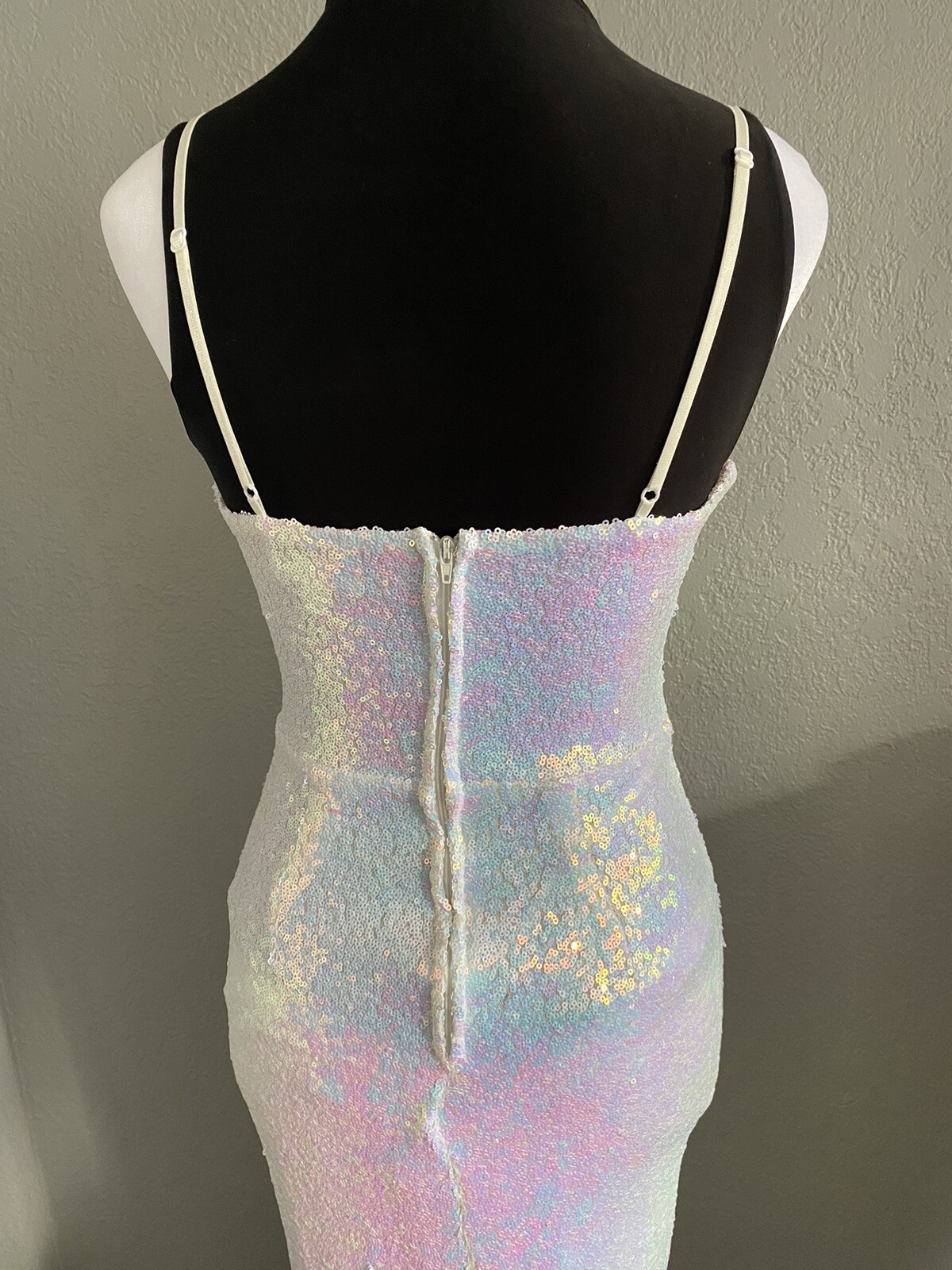 Emerald Sundae Prom Dress white iridescent Sequin max… - Gem