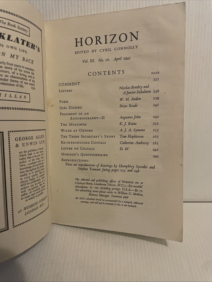 7 x Horizon Review of Literature and Art Magazine 1940 - 1941 PB | eBay