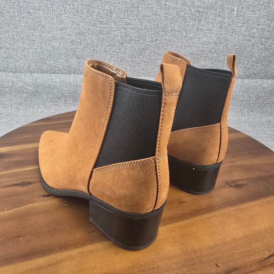 Womens Pointed Toe Ankle Boots Block Heel Brown Suede Chelsea Booties ...