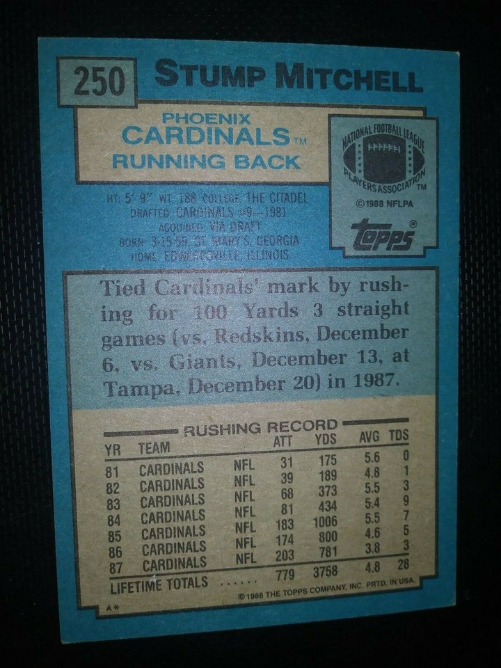 1988 Topps Stump Mitchell FOOTBALL CARD #250 | eBay