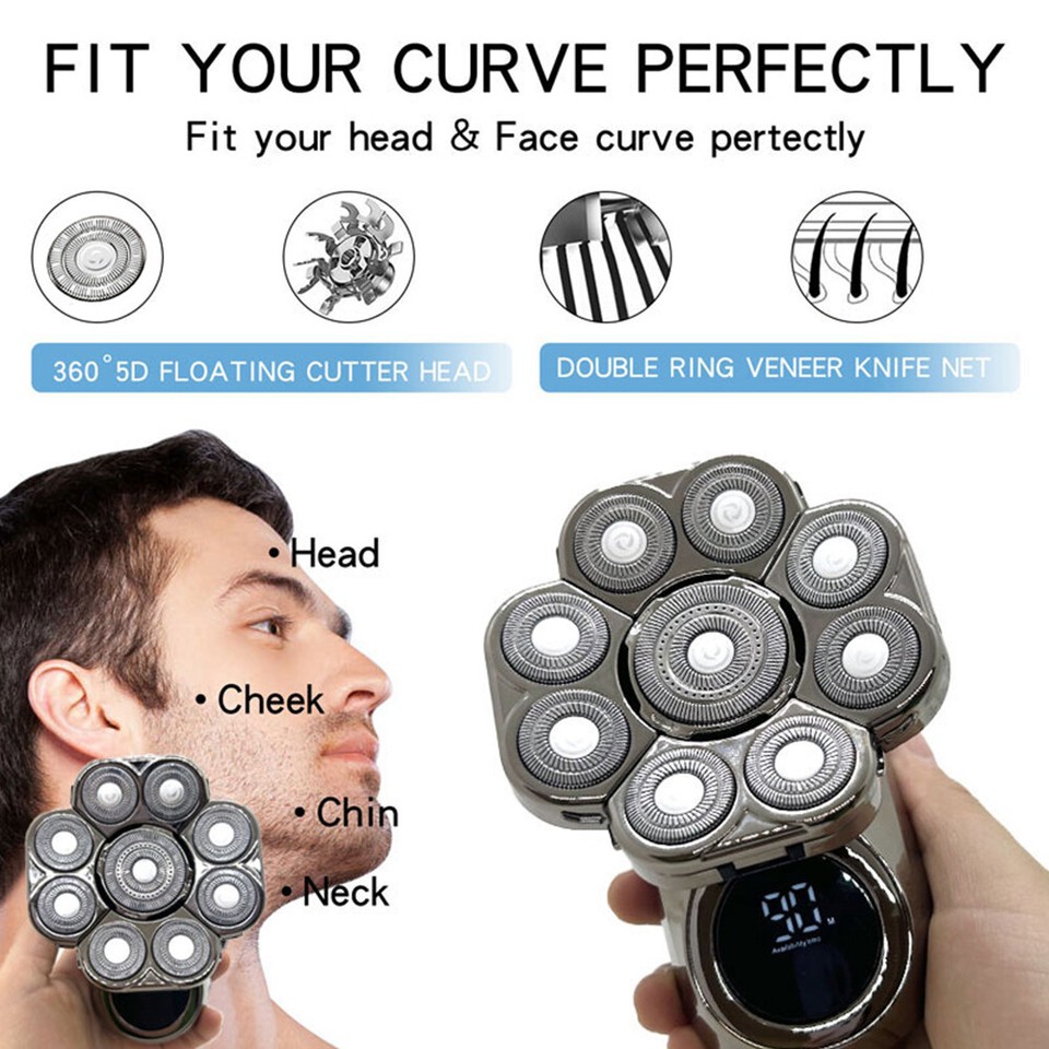 9D Detachable Head Shavers 5-in-1 Electric Razor for Bald Men Wet/Dry ...