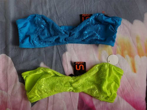 Lot 2 soutien gorge sans armature dentelle bandeau vert fluo bleu UNDIZ ...