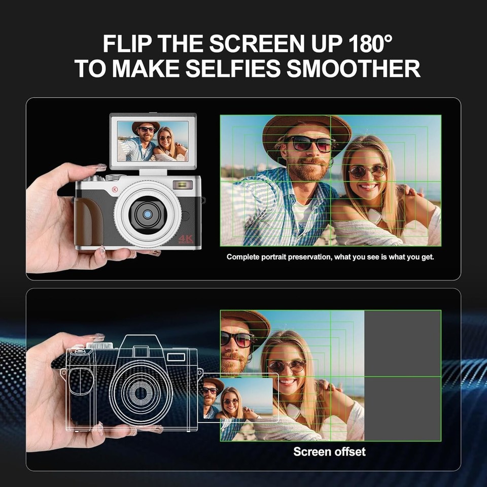 NBD Digital Camera 4K 56MP 16X 180°Flip Screen W/32GB TF For Youtube ...