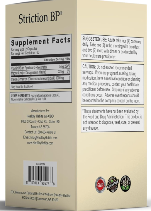 Healthy Habits Striction BP Blood Pressure Dietary Supplement - 120 Veg ...