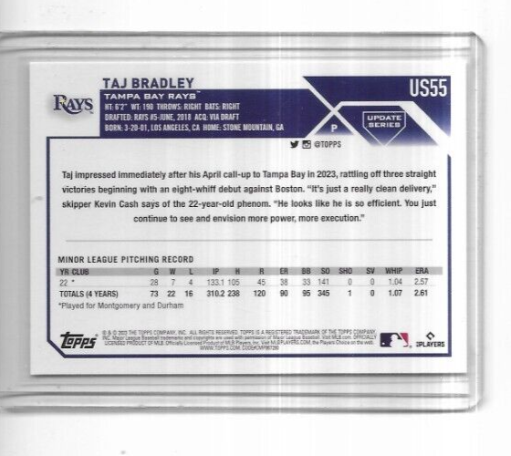 2023 Topps Update #US55 Taj Bradley Tampa Bay Rays Rookie | eBay