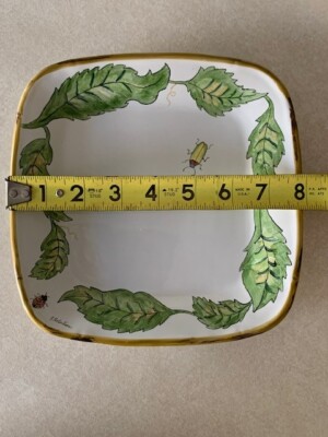 Square Decretive Plate signed by Artist J. Robertson White Green Leaves ...