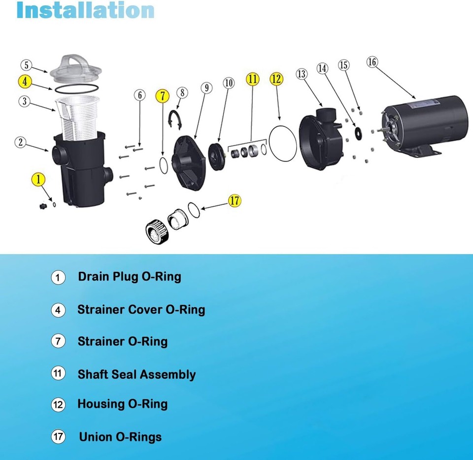 11pcs Pool Pump O-Ring Seal Kit for Hayward Power-Flo LX SP1580 Series ...