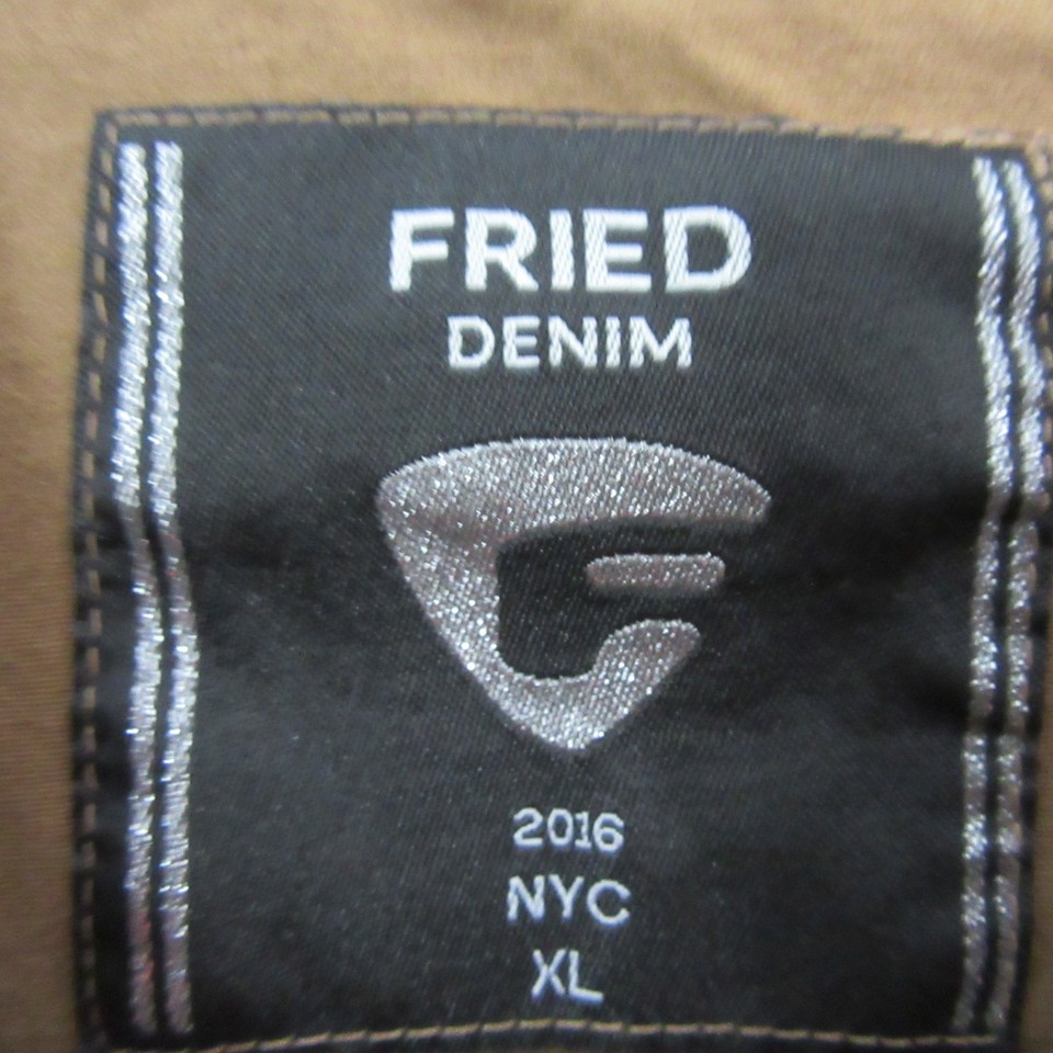 Fried Denim Mens Button Up Work Shirt XL Brown Khaki Slim Fit Long | eBay