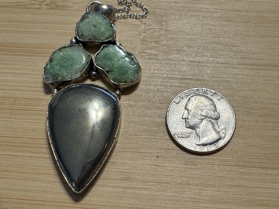 Silver .925 Turquoise Drizzy & Silver Pendant Necklace Signed With 18 ...