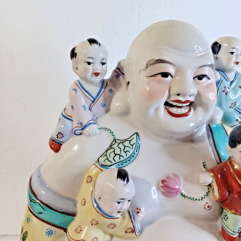 Smiling Buddha Statue Fertility Figurine Famille 5 Happy children 14" X ...