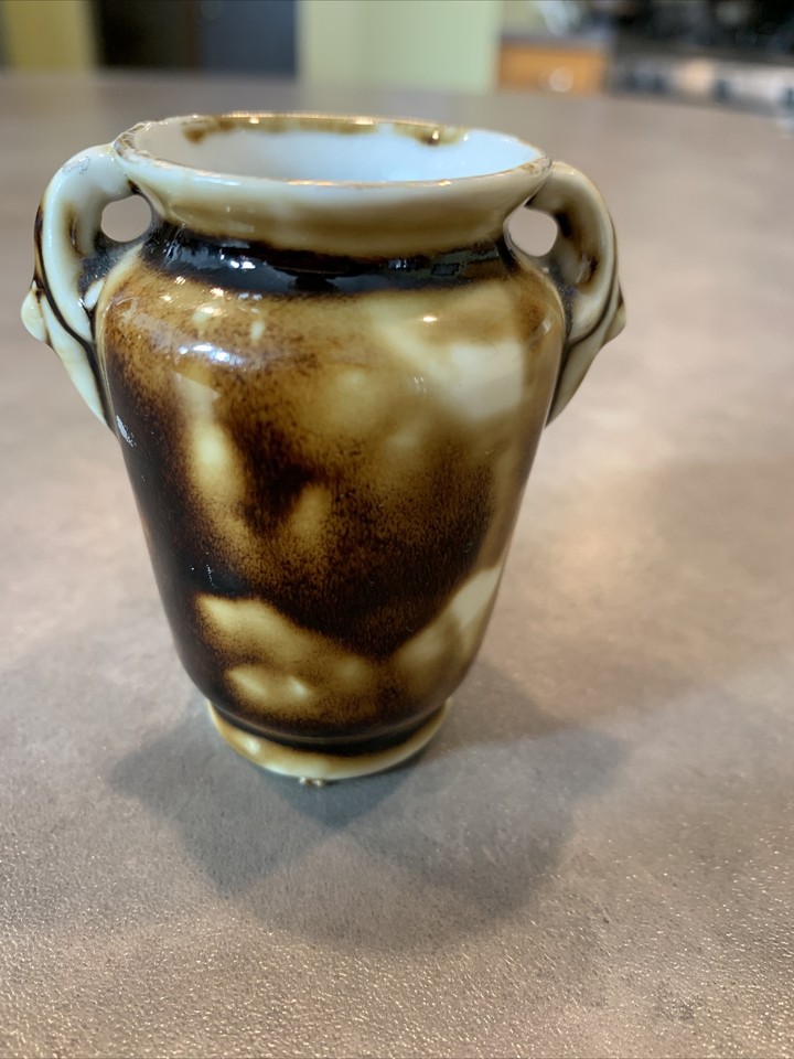 Antique Majolica Barbotine Pottery Amphora Mini Vase Brown Glazed ...