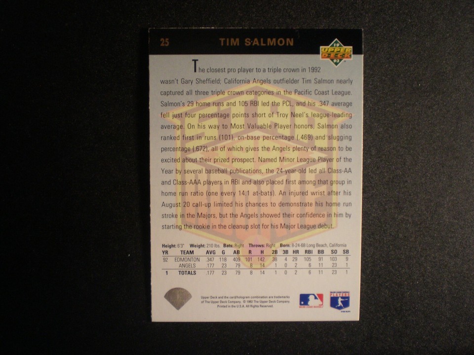 1993 Upper Deck Top Prospect Tim Salmon Card # 25 | eBay