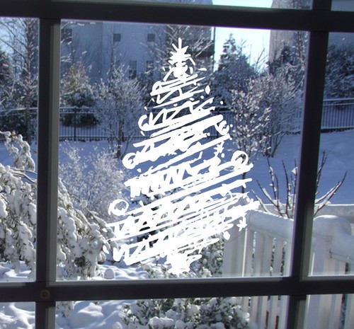 Vinyl Xmas Christmas tree Decal Window sticker 8" or 12" tall ...