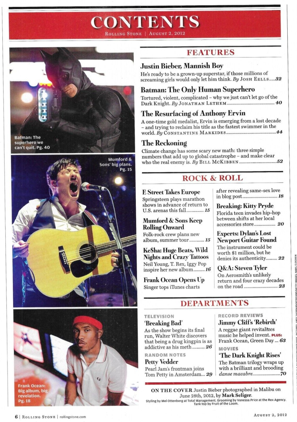 Rolling Stone Magazine Justin Bieber Climate Change Batman Steven Tyler ...