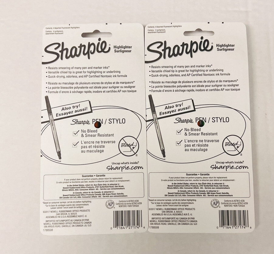 SHARPIE HIGHLIGHTERS LOT of 2 Packs (8 Markers)Smear Guard Narrow ...