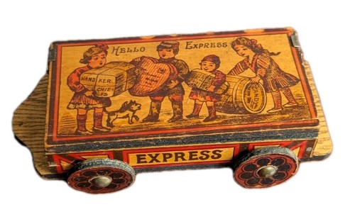 VTG Hello Express Candy Wagon Doll Display Wooden Lithographed ...