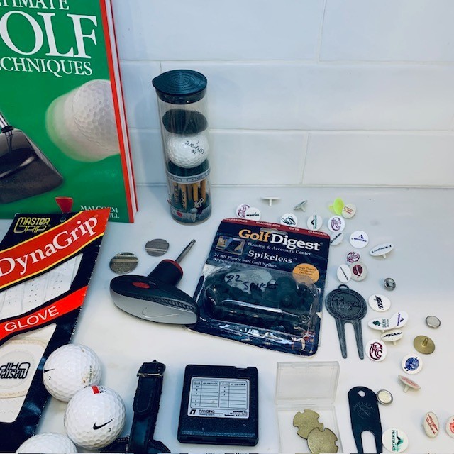 65+ Golf Items Golf Bag Tags Ball Markers Divot Tools Valuables Junk ...