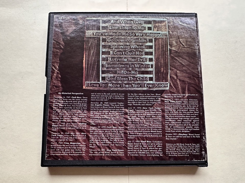 Blood, Sweat & Tears Greatest Hits (1972) Reel 3 ¾ ips 4-Track Stereo ...
