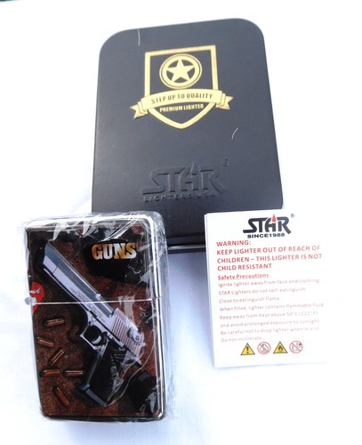 STAR-1 Lighter ~ GUNS showing PT85 Pistol Emblem NEW in Original Tin ...
